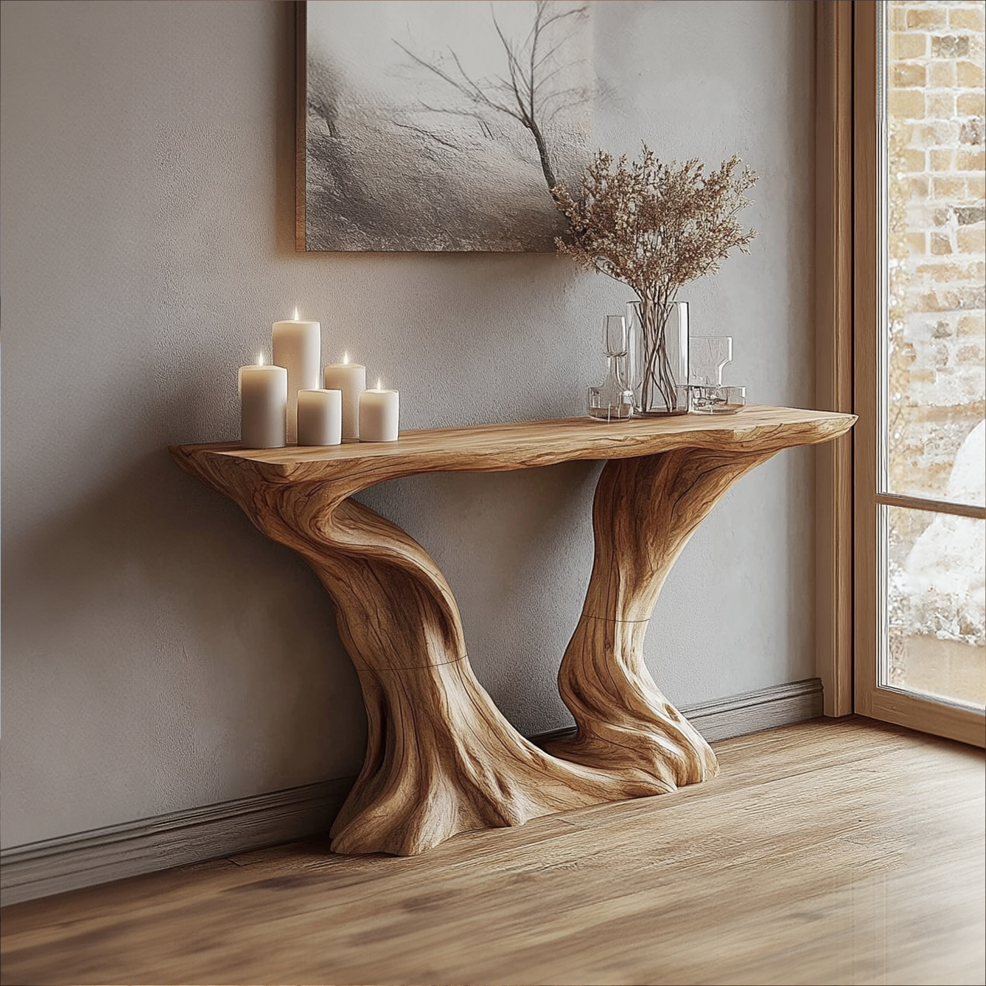 MidCentury Console Table Sculptural Hourglass Base Luxury Foyer SINLKI