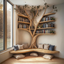 Tree Floating Corner Bookshelf With Corner Bench Lshaped Bench SINLTB1