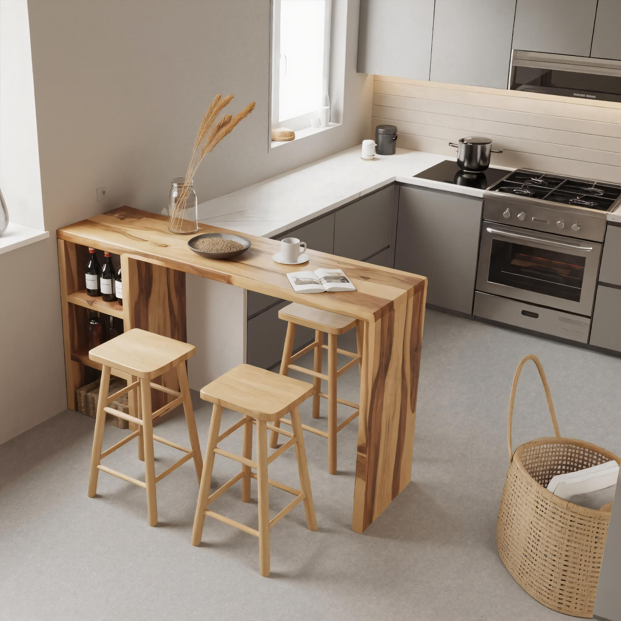 Minimalist Breakfast Bar Table With Stools For Small Kitchens Or Studi