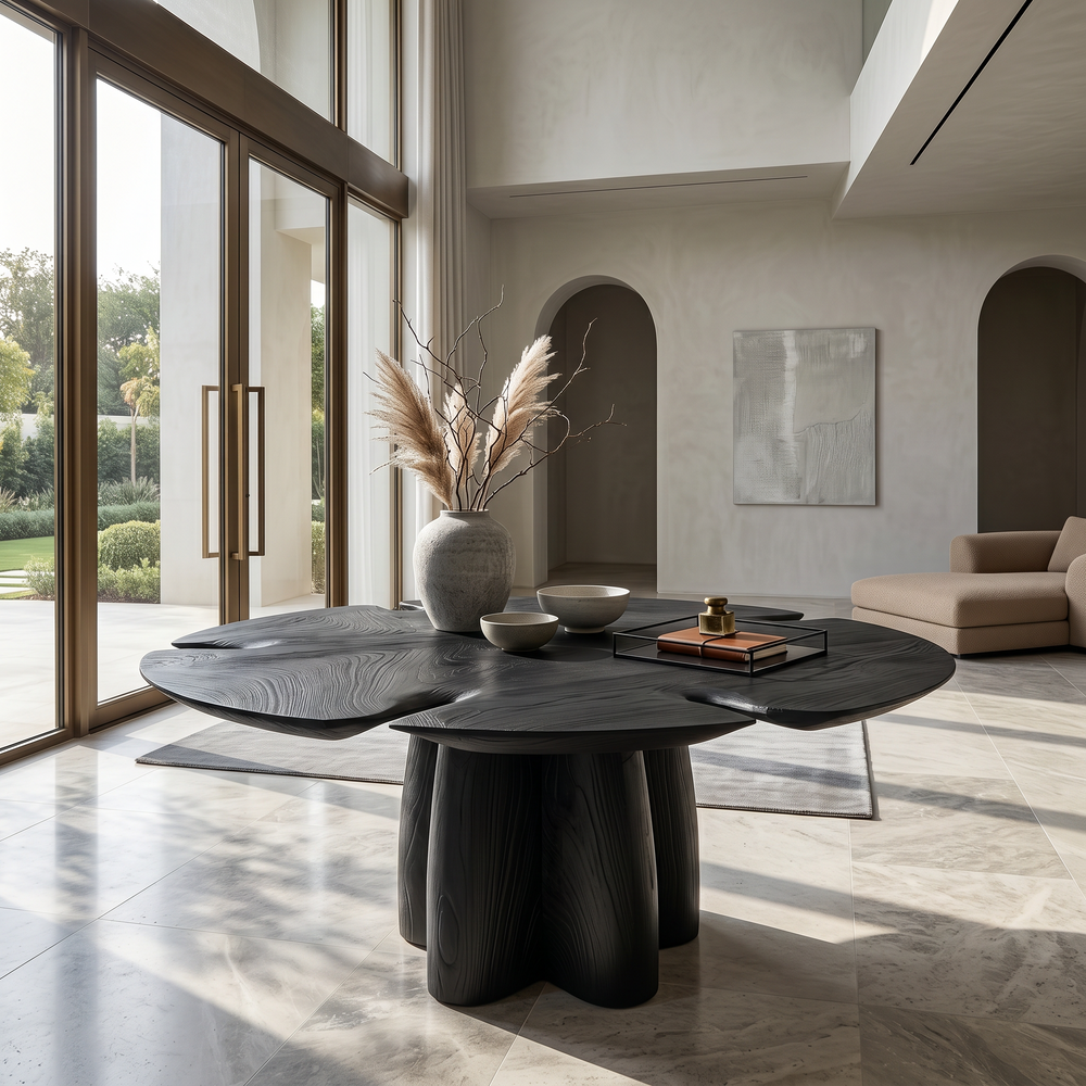 Modern Foyer Table With Sculptural Solid Wood Pedestal Base For Entryw