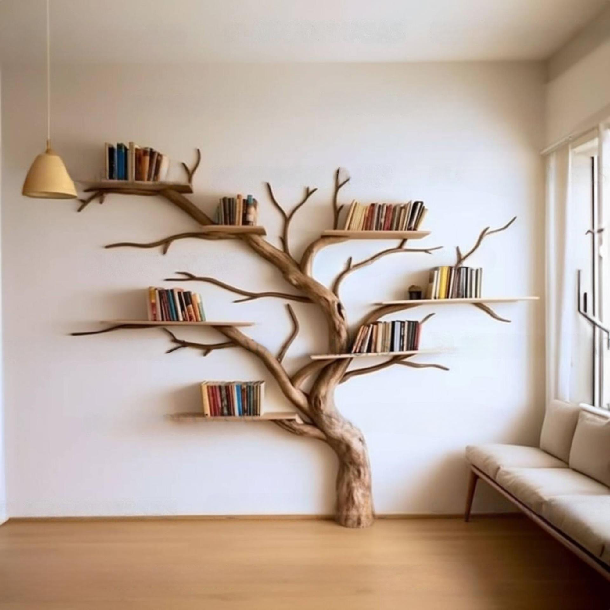 Artistic Wild Mulberry Solid Wood Tree Bookshelf For Living Room SINLT