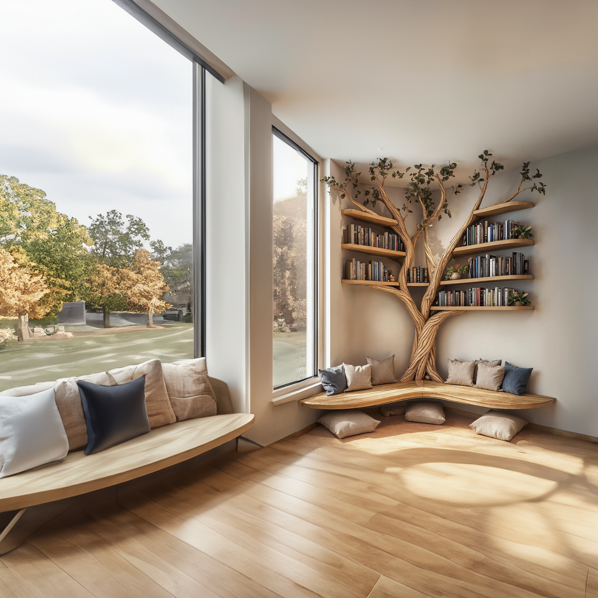 Tree Floating Corner Bookshelf With Corner Bench Lshaped Bench SINLTB1