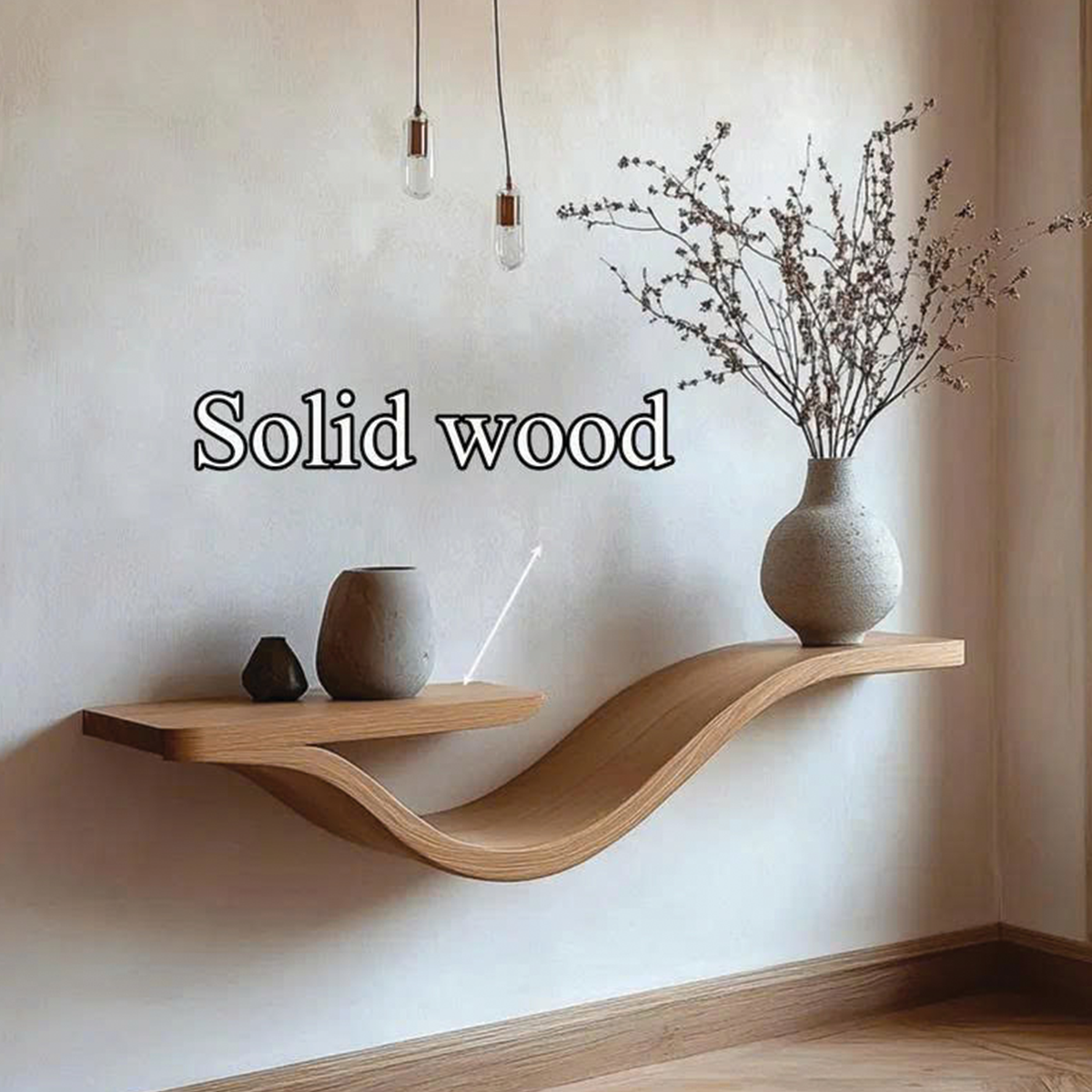 Rustic Wavy Floating Shelf Live Edge Decorative For Living Room SINLSA