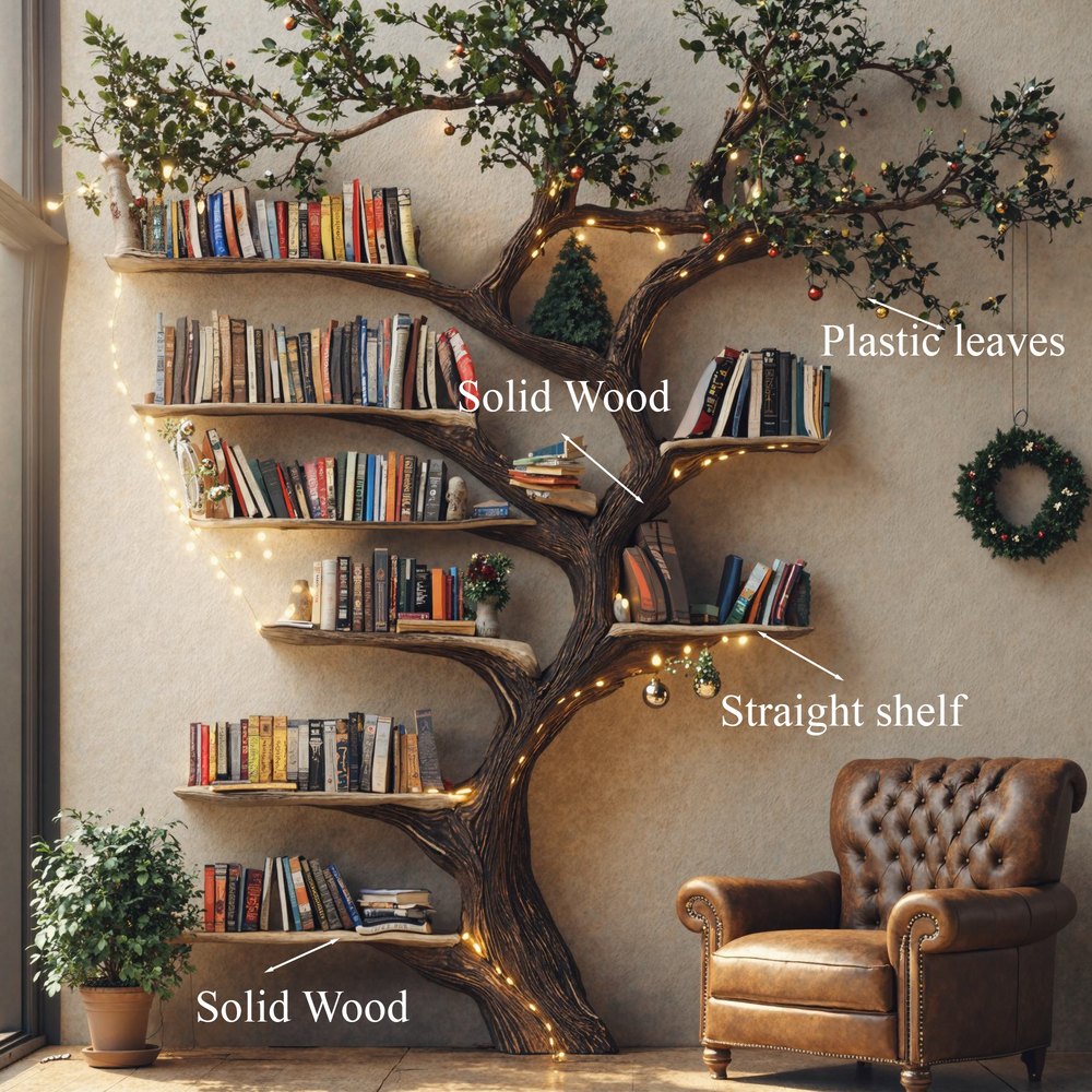 Black Tree Branch Bookshelf Wall Mount Mid Century SINLTB079