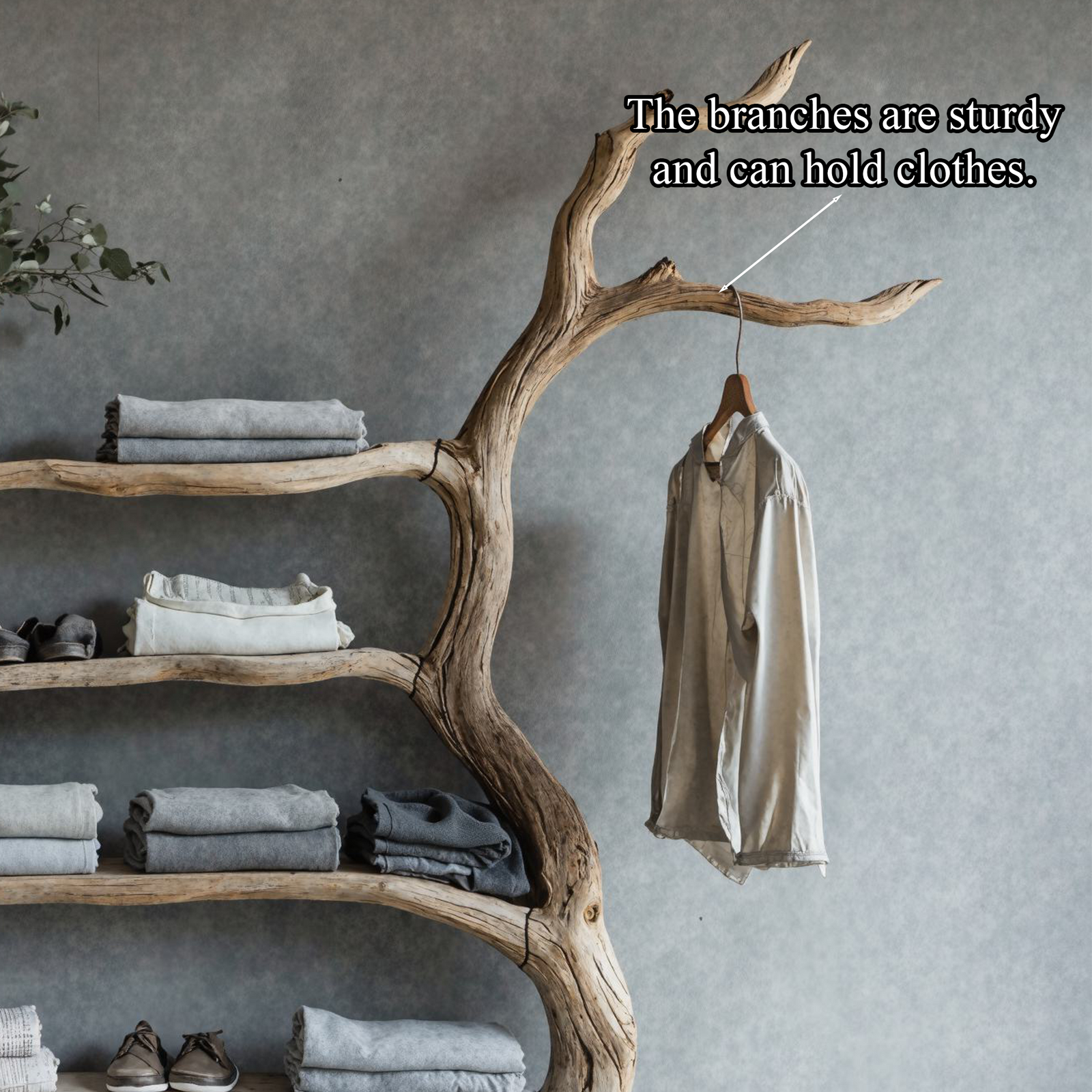 Driftwood Tree Branch Coat Rack With Shelf Shoe Storage SINLTB087