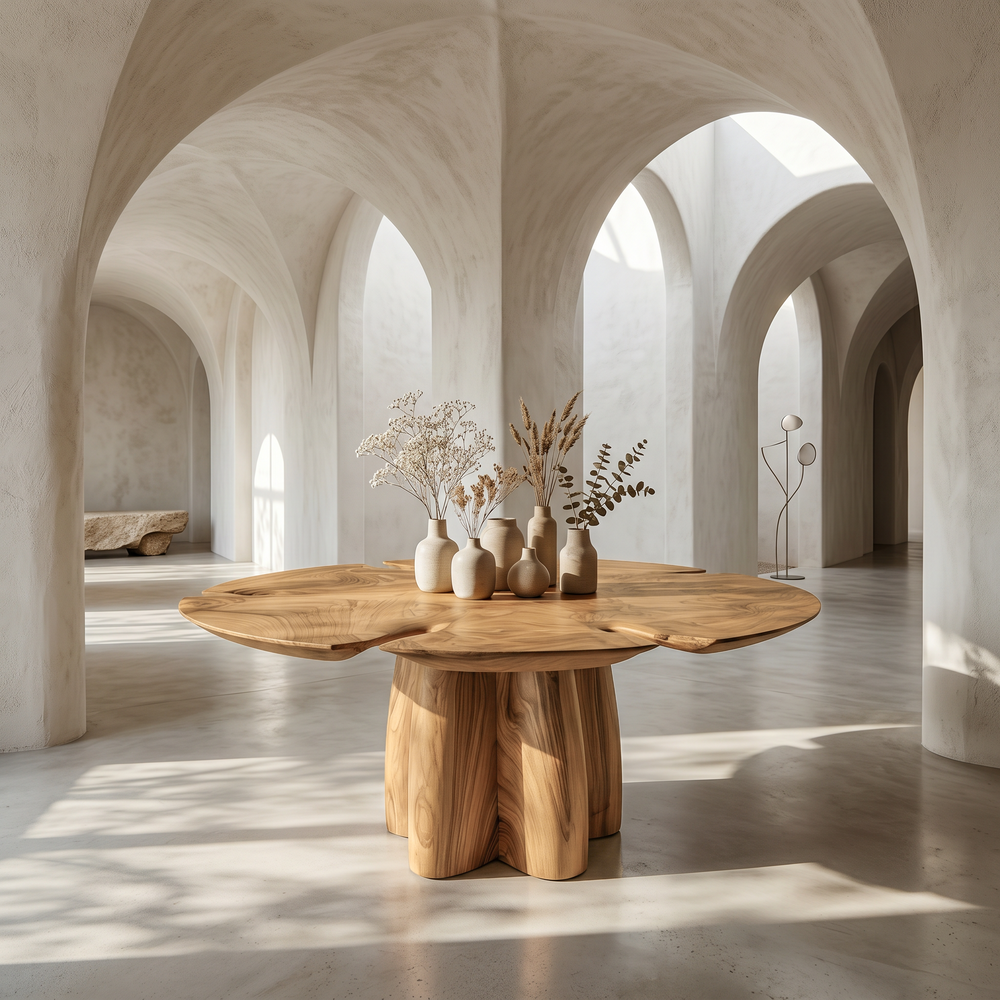 Modern Foyer Table With Sculptural Solid Wood Pedestal Base For Entryw
