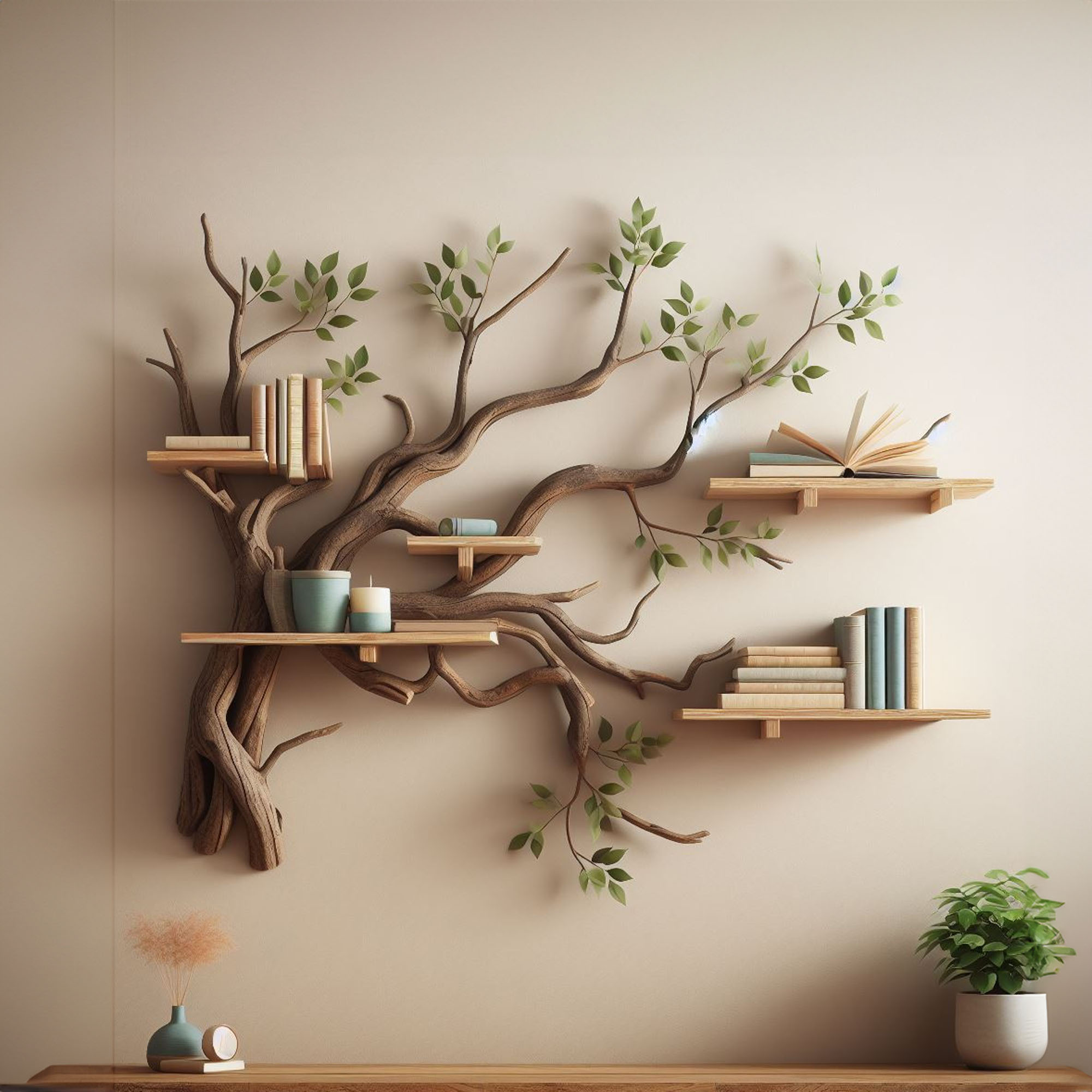 Tree Branch Shelf Wild Mulberry Wood Mini Bookcase SINLTBS002