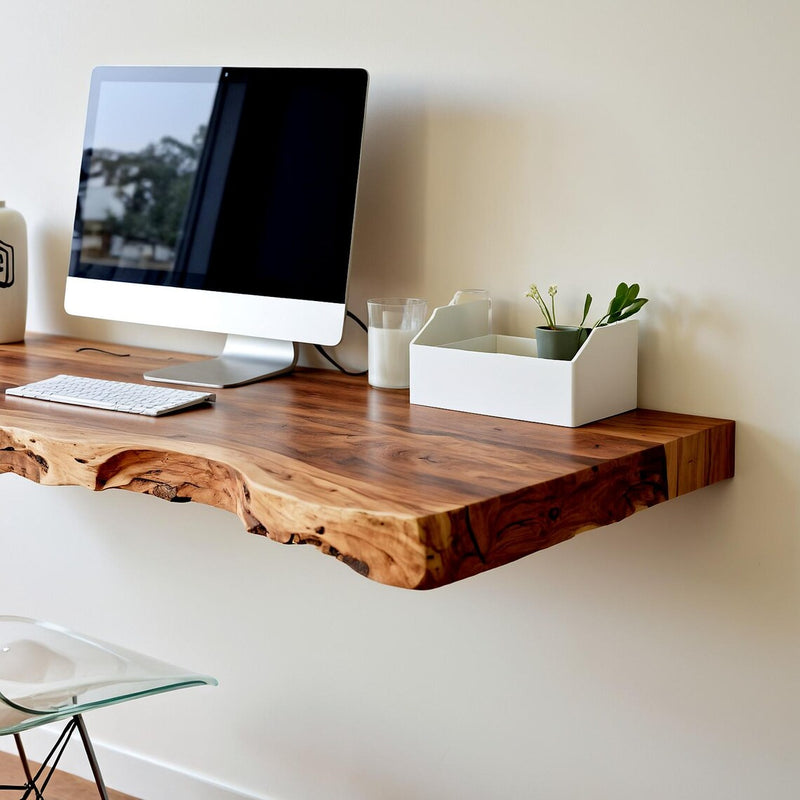 Rustic Interior Design Live Edge Floating Desk And Wall-Mounted Workst