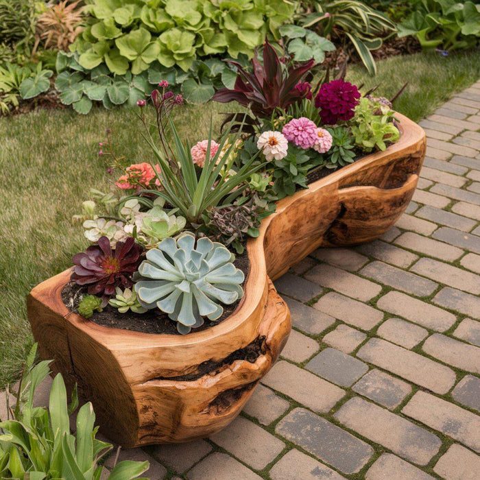 Rustic Interior Style Natural Wood Planter For Succulents Flowers And