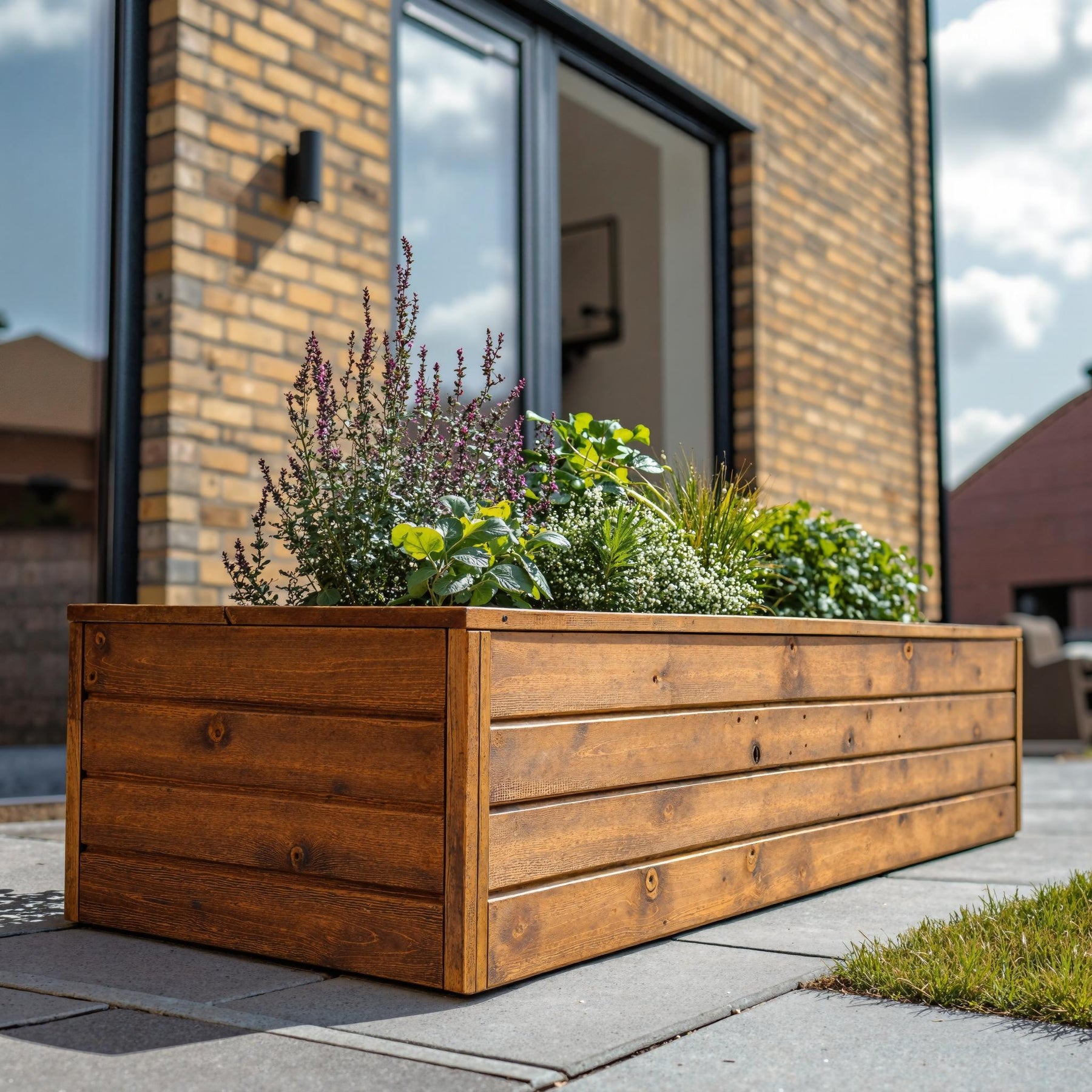 Solid Wood Pergola And Solid Wood Planter Box For Garden Pathways And
