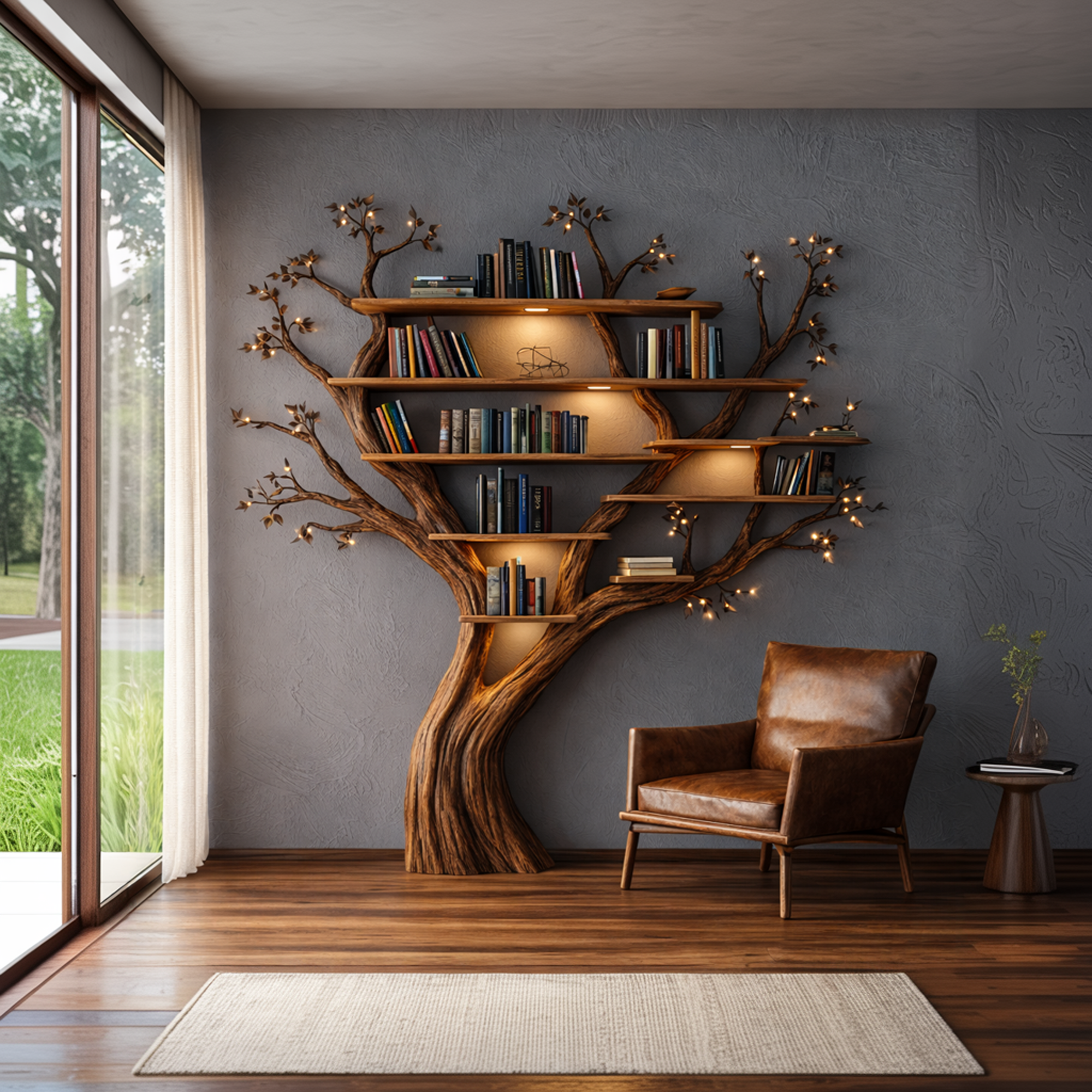 Nature Inspired Handcrafted Tree Bookshelf Living Room Interior Biophi