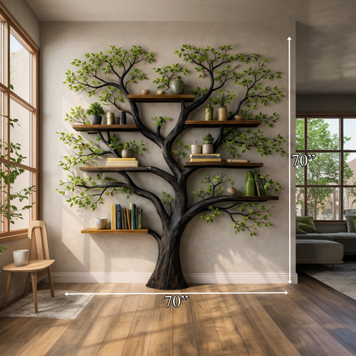 Handcrafted Tree Storage Bookcase Living Room Interior Living Wall Fea