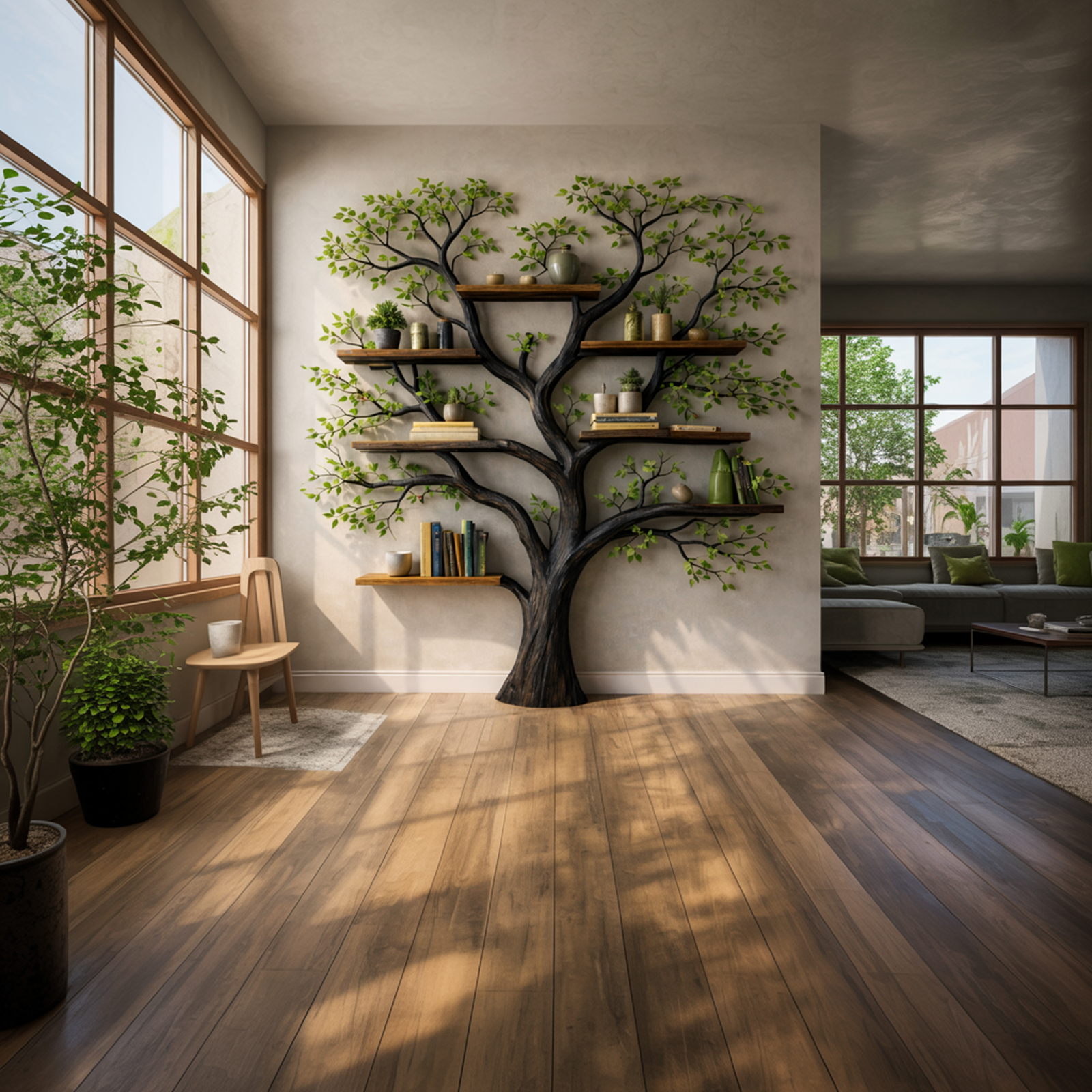 Handcrafted Tree Storage Bookcase Living Room Interior Living Wall Fea