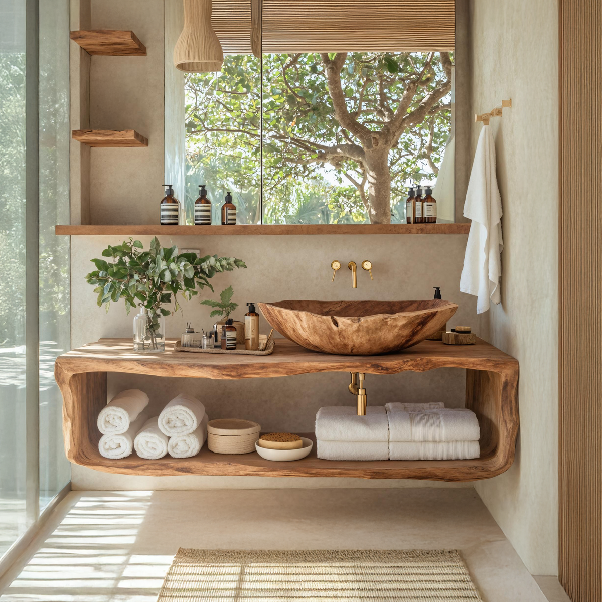 Handcrafted Wooden Vanity For Bathroom Natural Look SILDTTRBRV024