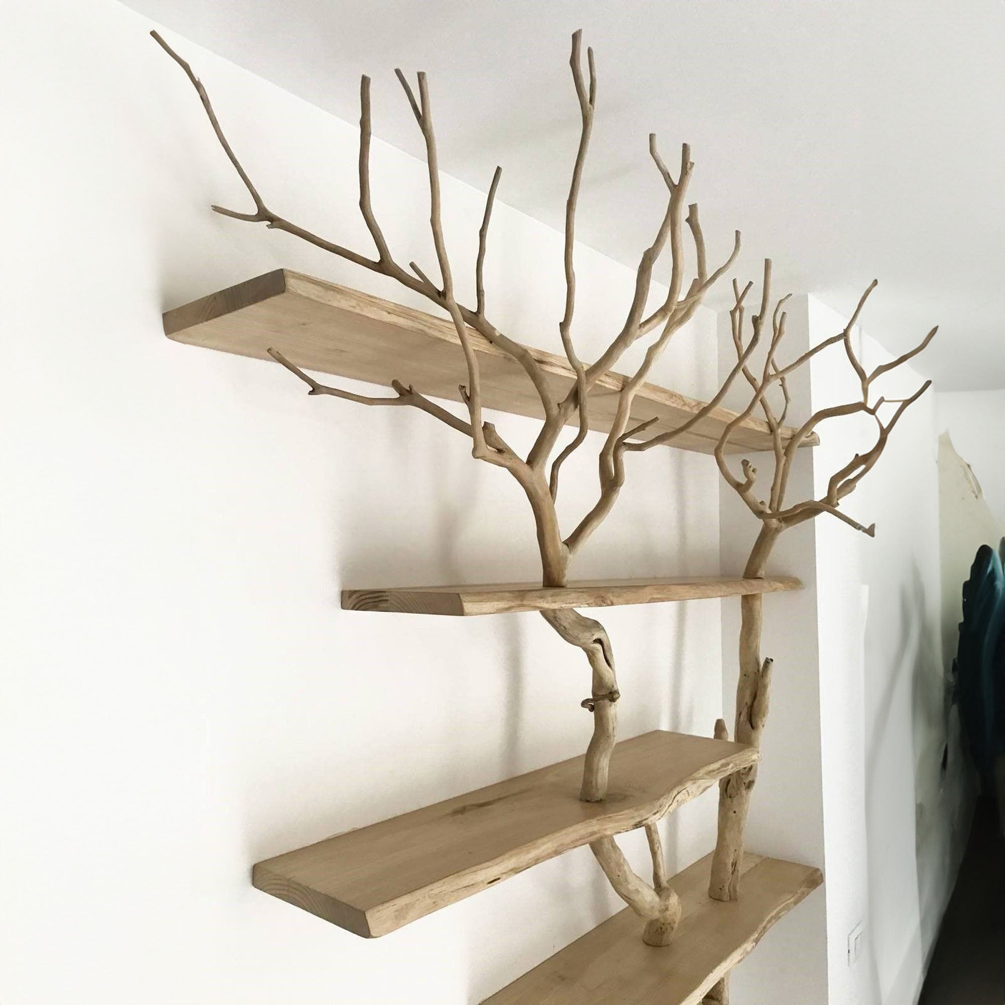 Tree Branch Floating Corner Shelf Solid Wood For Book Lover Gift SINLT