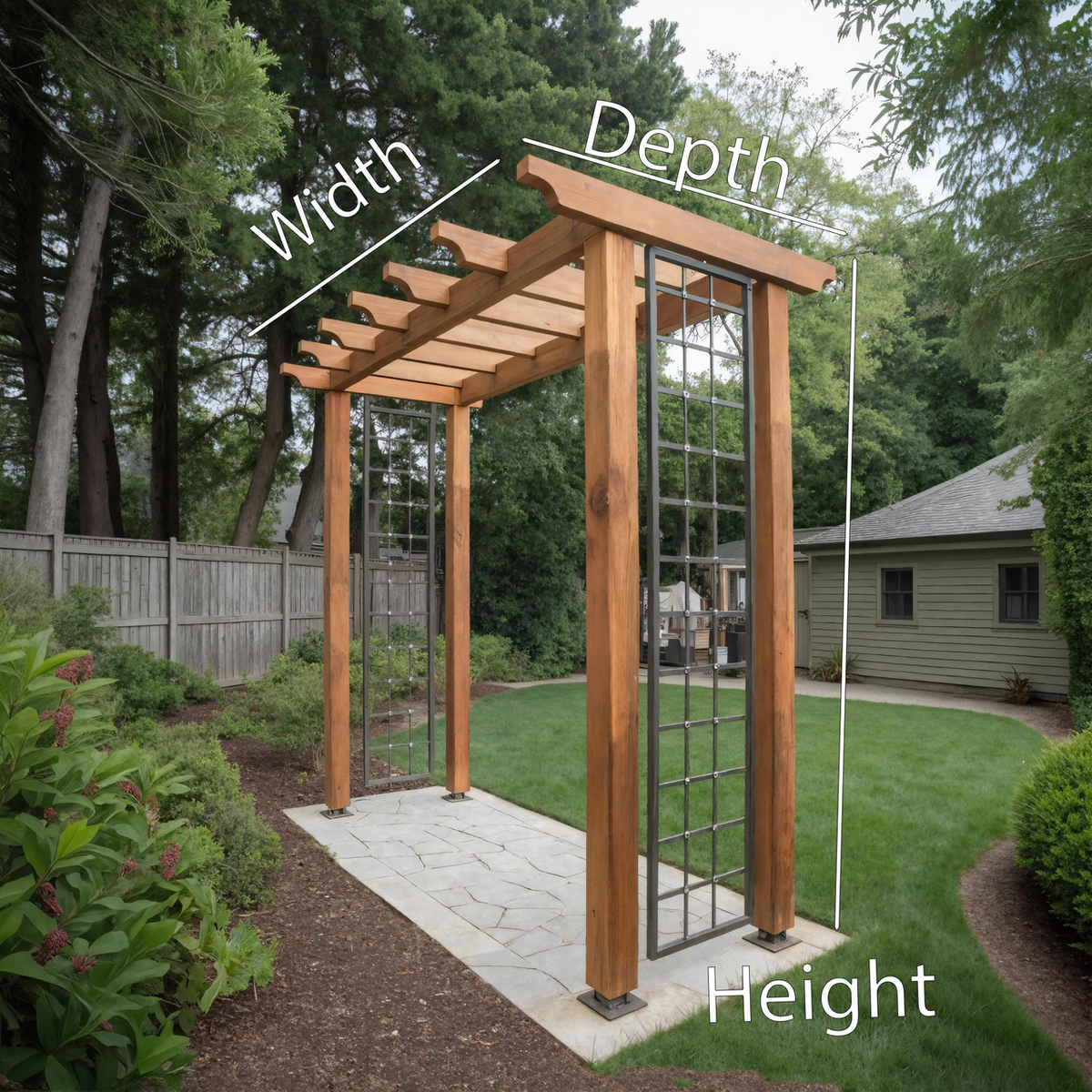 Modern Wood Garden Pergola With Metal Trellis Panels For Backyard SITH