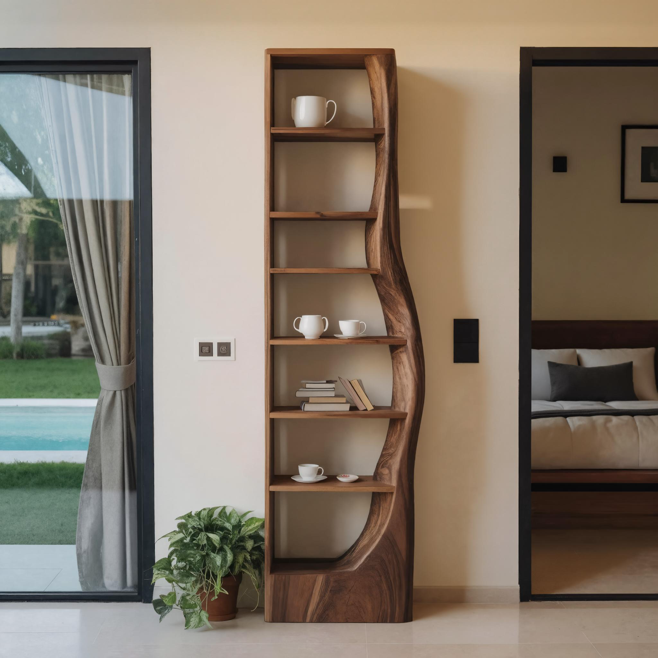 Tall Organic Bookshelf With Curved Design For Living Room Or Bedroom S