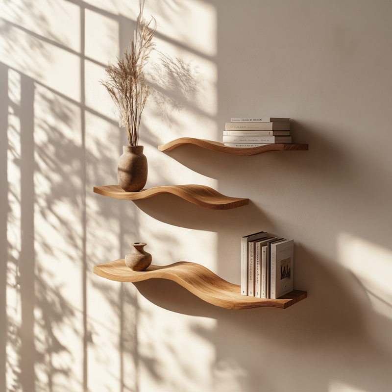 Wavy Wood Floating Shelves Living Room Farmhouse Live Edge Shelf SINLW