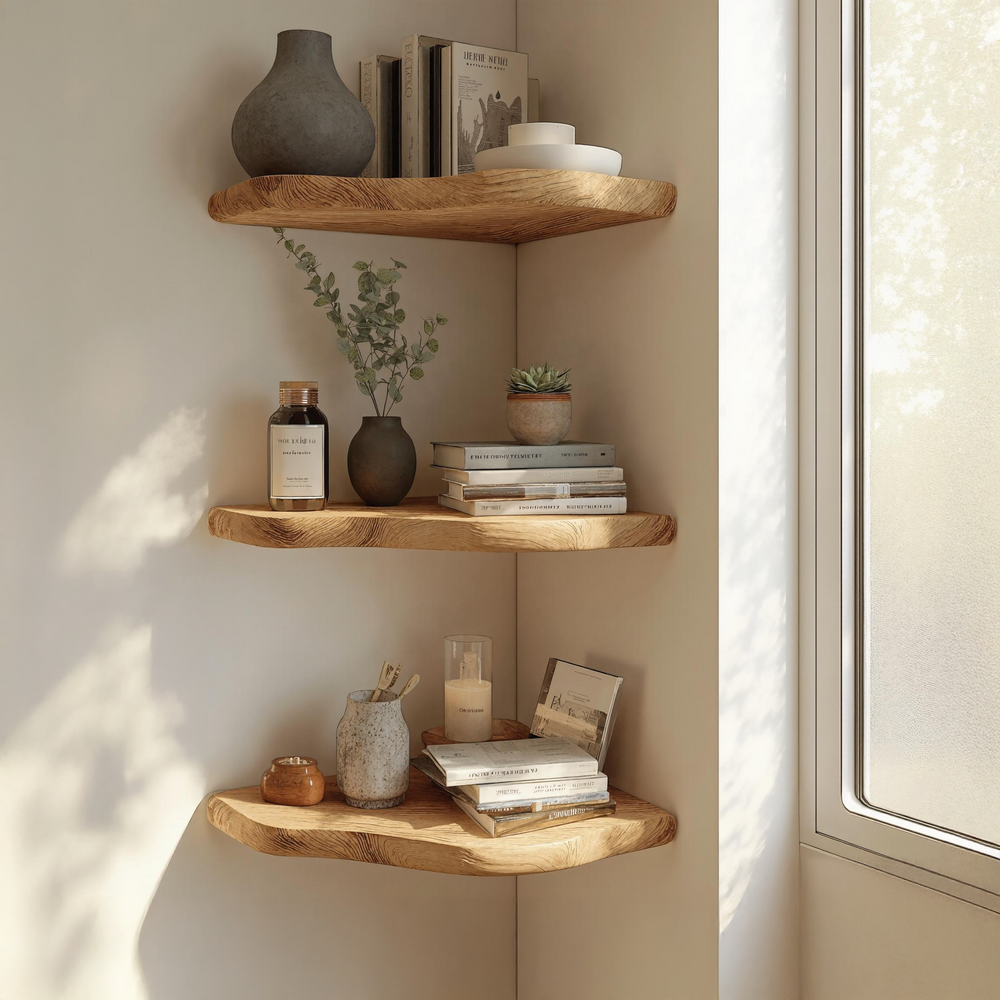 Vintage Rustic Natural Wood Corner Shelf For Any Space SILDTCN075