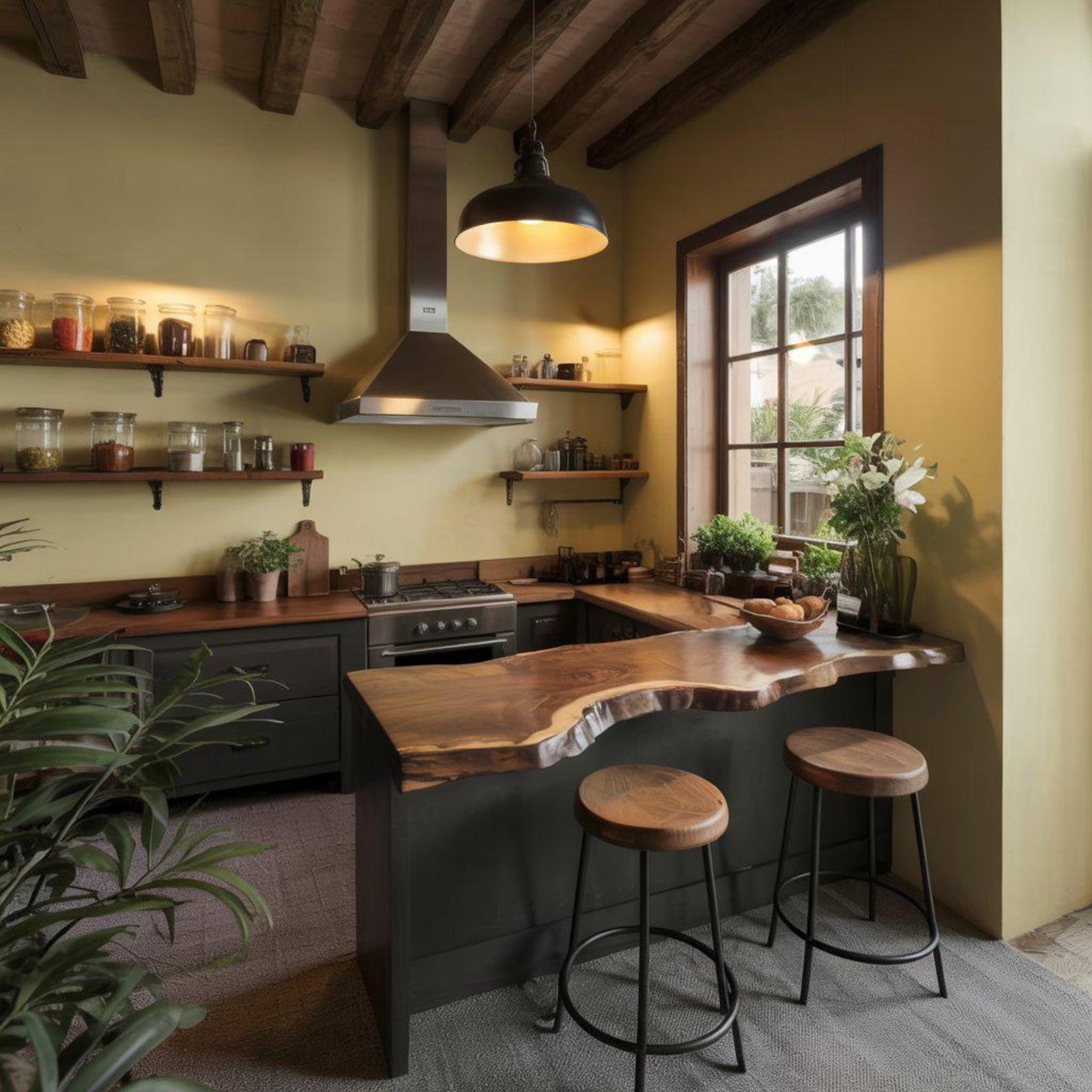 Natural Edge Kitchen Countertop For Warm Home Cooking And Dining Space