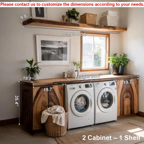 Rustic Wood Laundry Cabinet For Washer And Dryer With Natural Shelf Ac