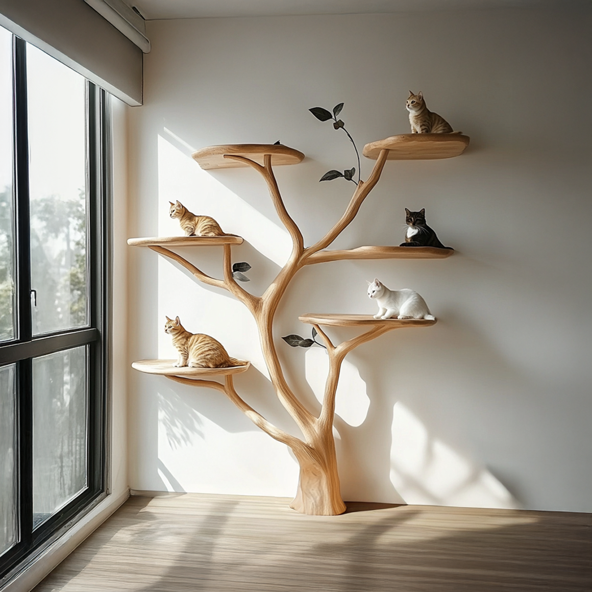 Mid Century Handcrafted Cat Tree Shelf Artistic Wall Living Space SINL
