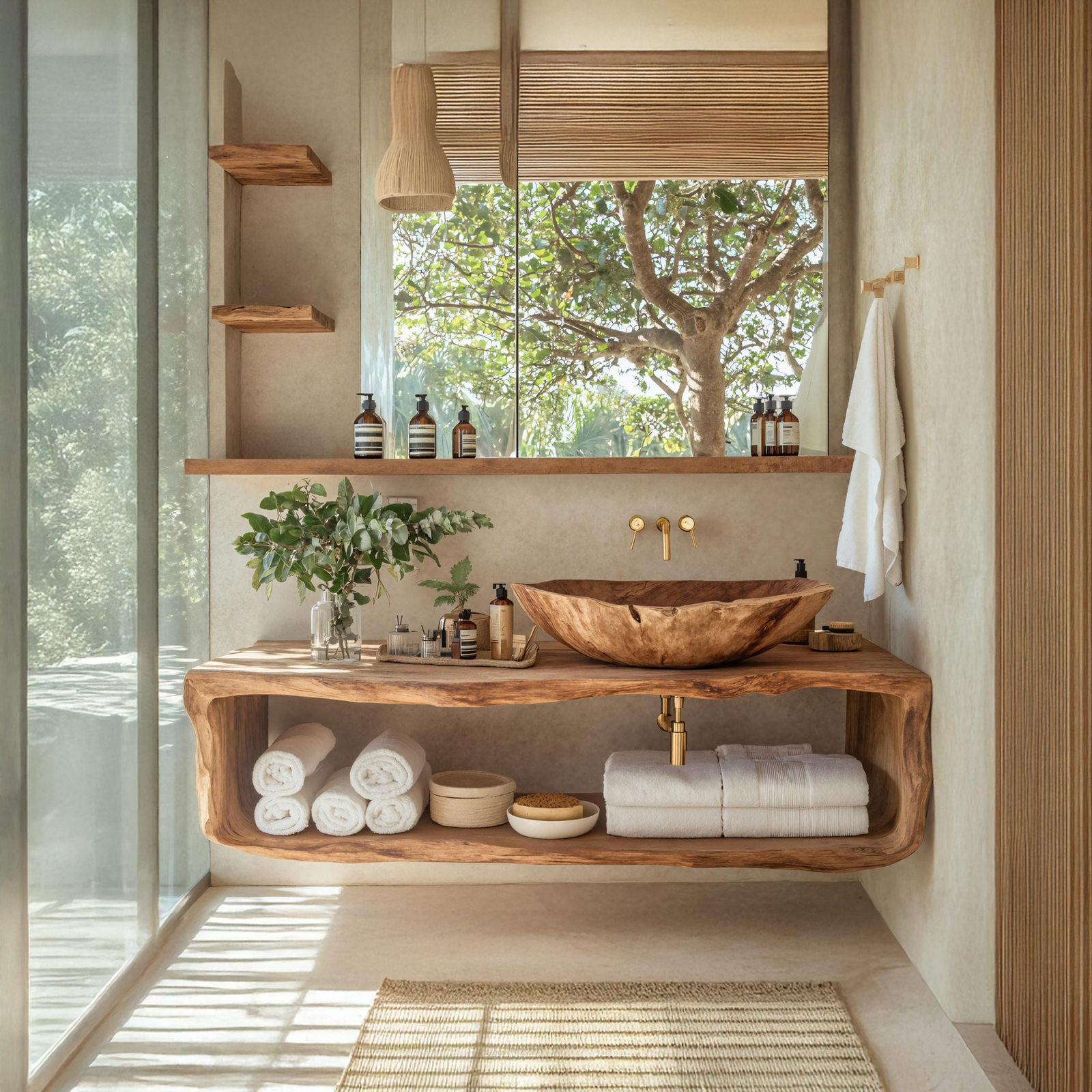 Handcrafted Wooden Vanity For Bathroom Natural Look SILDTTRBRV024