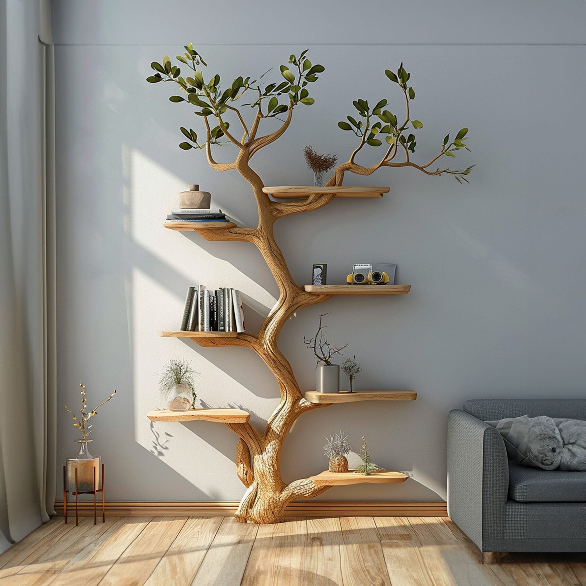 Artistic Wild Mulberry Wood Tree Bookshelf Wall Decor For Bedroom SINL