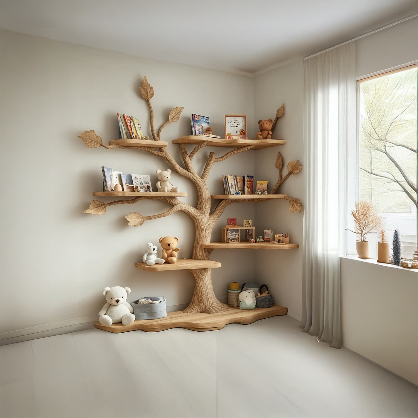Tree Kids Bookshelf Natural Trees Handmade Baby Room Decor Gift SINLTB